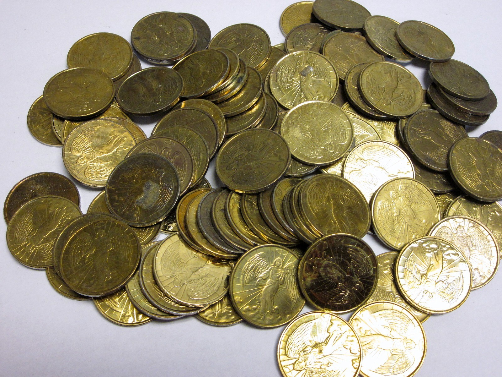 Lot of 100 Circulated Gold-Toned Guardian Angel Pocket Tokens | eBay