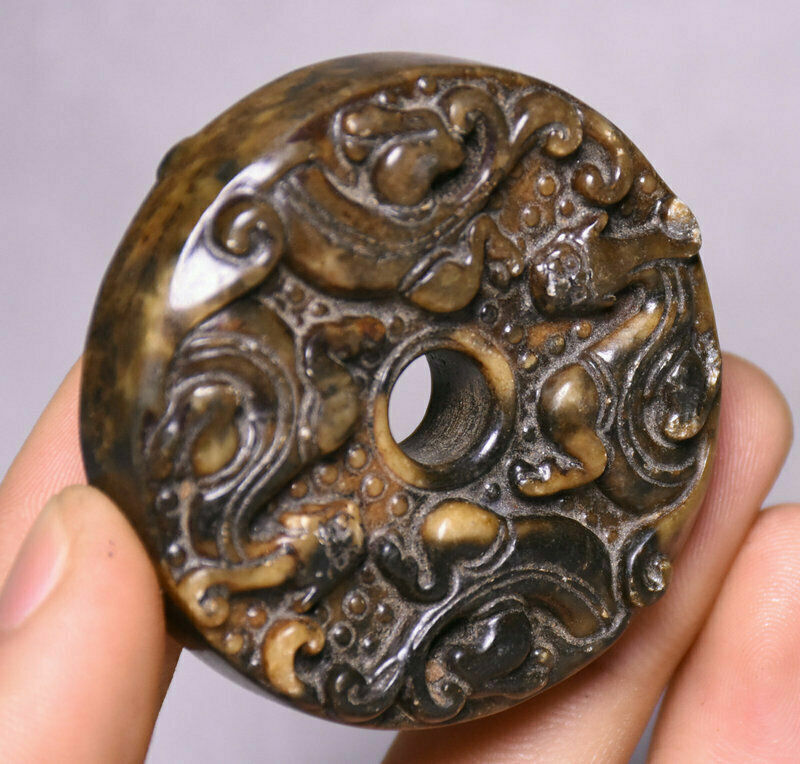 5CM Old China Hetian Jade Dynasty Palace Circular Dragon Beast Yu Bi | eBay