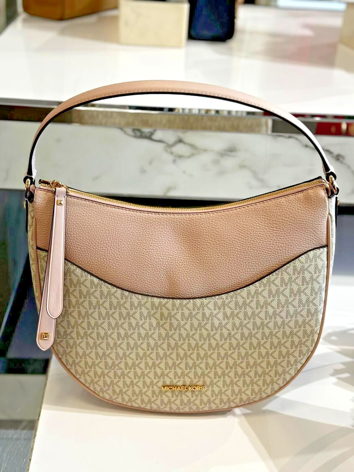 Michael Kors Dover Large Leather Top Zip Half Moon Shoulder Bag Handbag ...