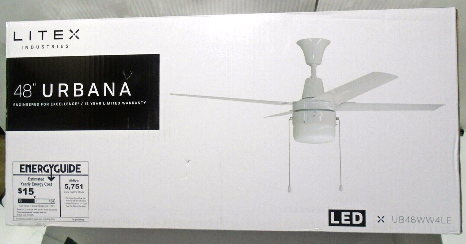 Litex Industries UB48BC4LE Urbana LED 48" Ceiling Fan Light Kit White ...