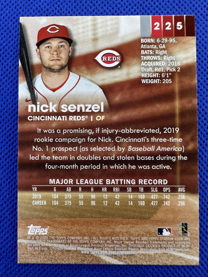 2020 #225 Nick Senzel Topps Stadium Club Baseball Cincinnati Reds | eBay