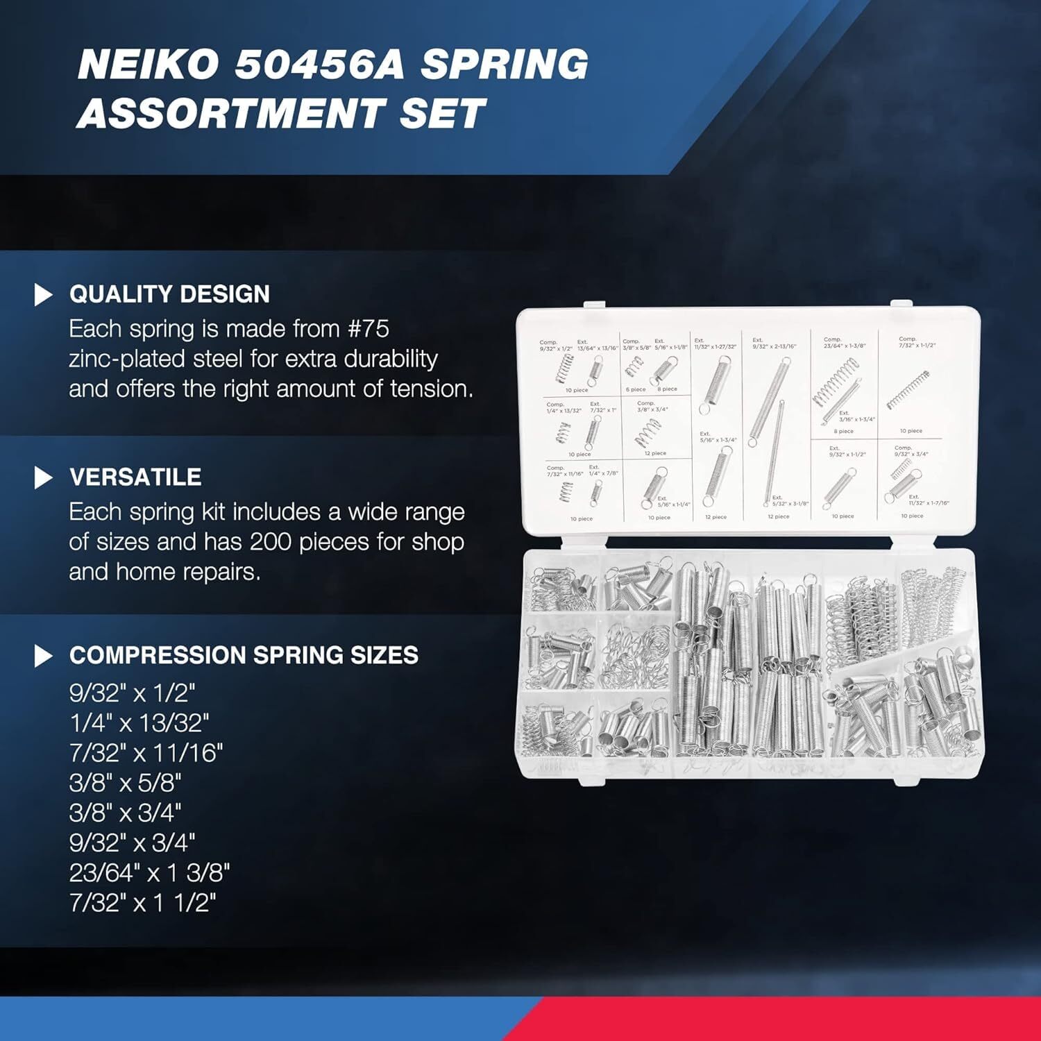 Neiko 50456A Spring Assortment Set Mechanical Compression Springs 200 ...