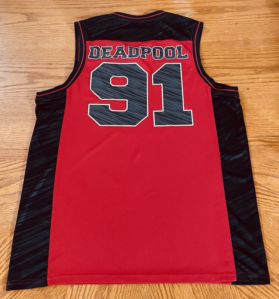 Marvel Mad Engine Deadpool #91 Basketball Jersey Red Black Wolverine X ...