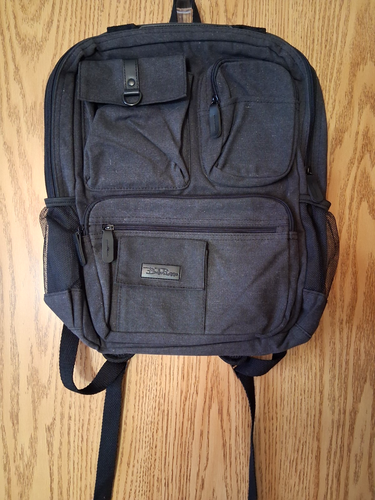 Bella Russo Backpack Black Canvas Multi Pocket USB Port Laptop Carryall ...