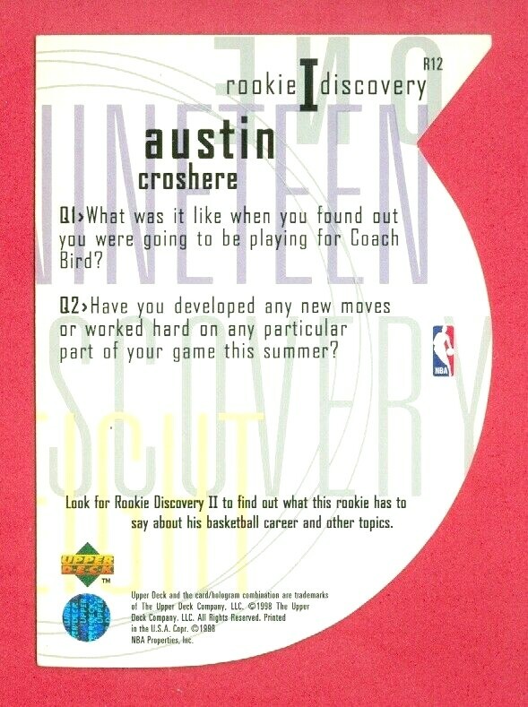 1997-98 UPPER DECK (BKB) Austin Croshere SP ROOKIE DISCOVERY I DIE-CUT ...