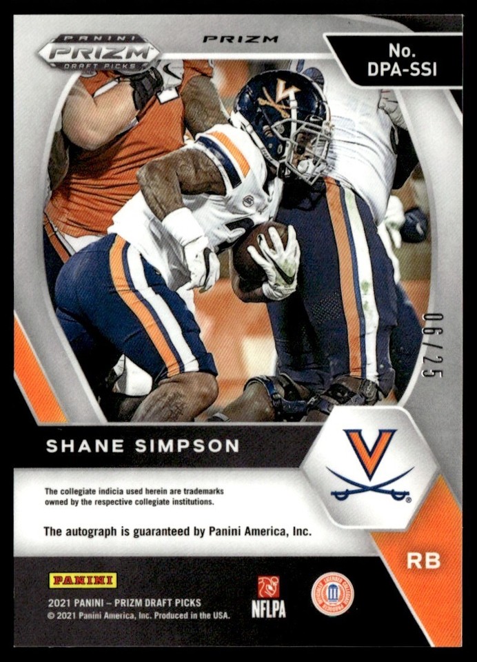 2021 Panini Prizm Draft Picks Rookie Auto Mojo 6/25 Shane Simpson #DPA ...