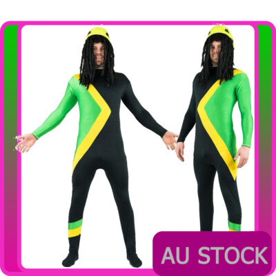 Mens Jamaican Rasta Hero Costume Bobsleigh Bobsled Team Jumpsuit ...