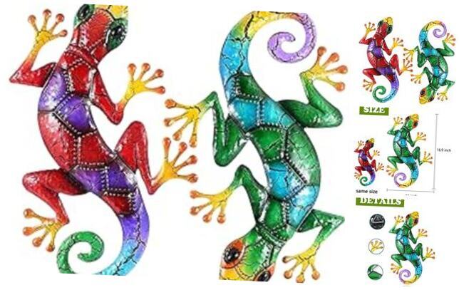 2 Pack Metal Gecko Wall Decor,Large Wall Gecko Decor for Outdoor Wall ...