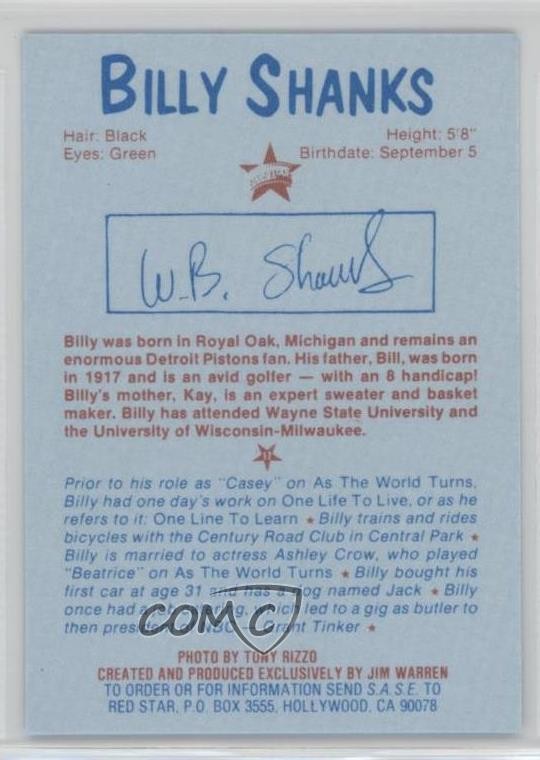 1990 Red Star Jim Warren Soap Stars Billy Shanks 6f8 | eBay