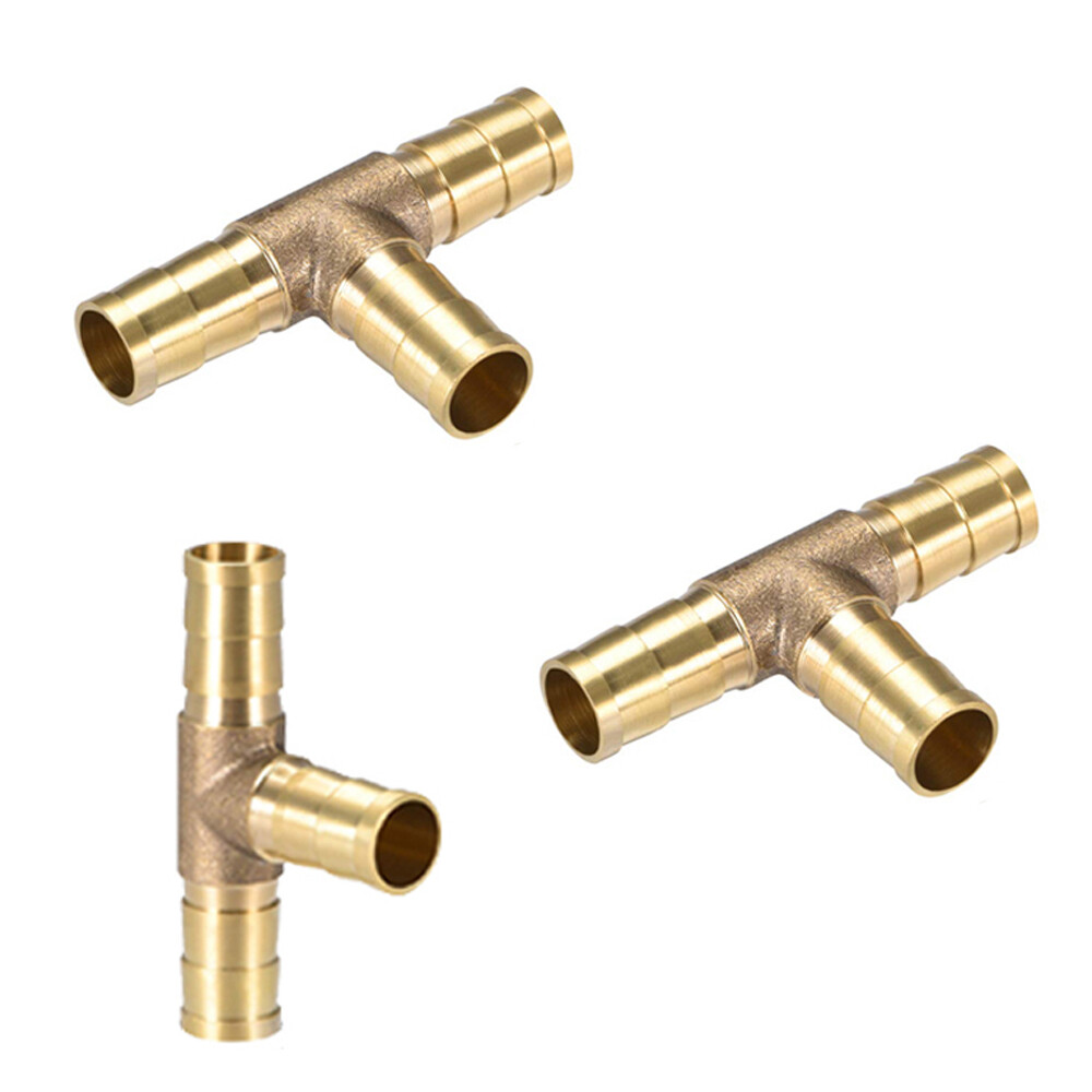 3 Pcs 3-Way Tee Brass Hose Fitting, Connector 3/8" x 3/8" x 3/8" Barb ...