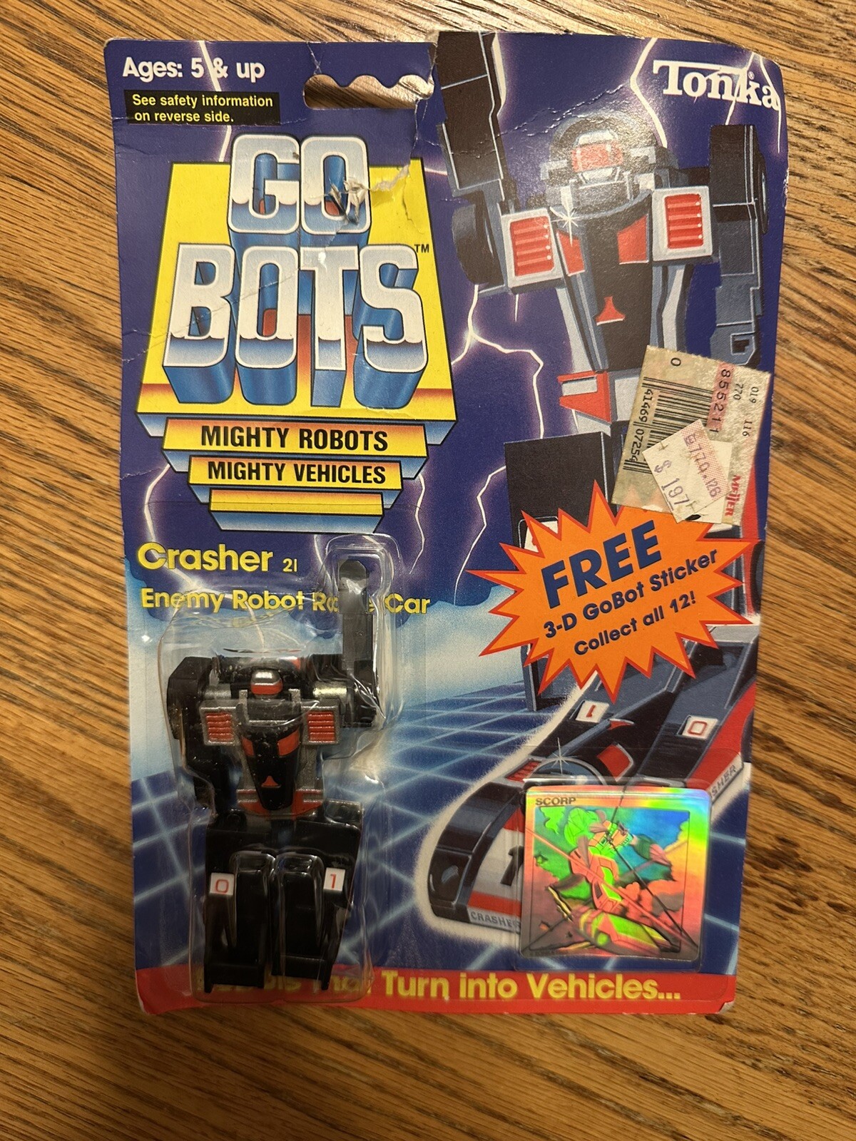 Crasher SEALED in original box Tonka GoBots 1985 never opened 3D sticker