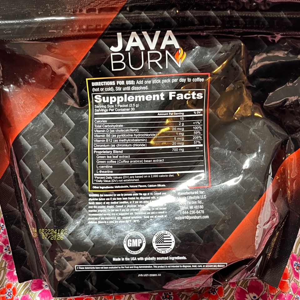 JAVA BURN Dietary Supplement Exp 7 2026 Weight Loss 30 Packs Coffee ...