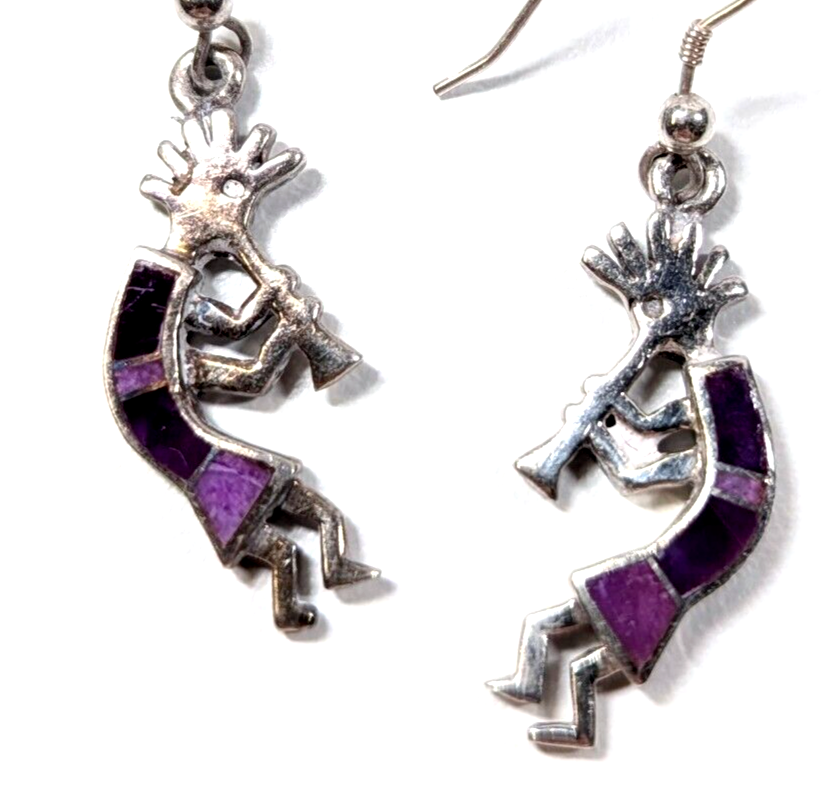 Sterling Silver - Kokopelli Purple Sugilite Inlay Drop Dangle Earrings 5.79g | eBay