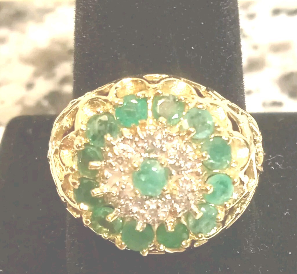 Men's Yellow 10K Kentucky Cluster Ring Emeralds And D… - Gem