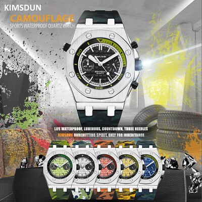 KIMSDUN Sport Watches, Military, 3 Dails, Stopwatch,Quartz Wristwatch ...