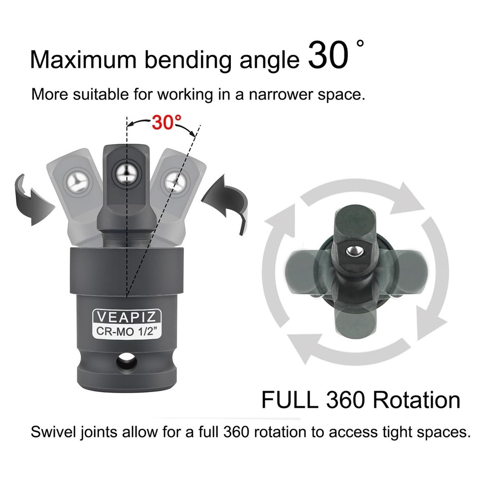 3Pcs Impact Universal Joint Socket Swivel Set， 1/4", 3/8", 1/2" Drive ...