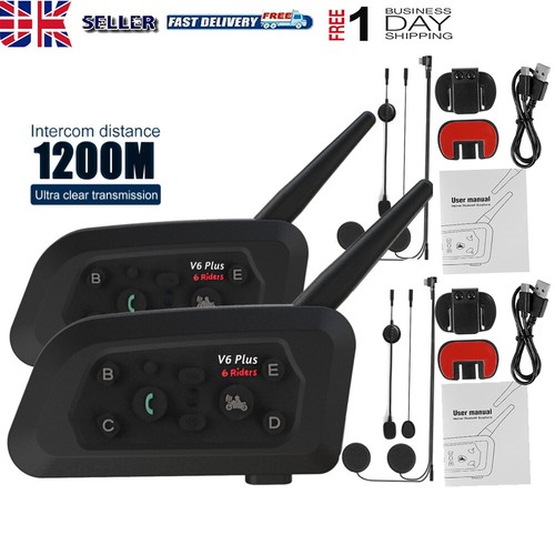 2X V6 Pro Motorcycle Intercom 6 Riders Group 1200m Helmet Headset ...