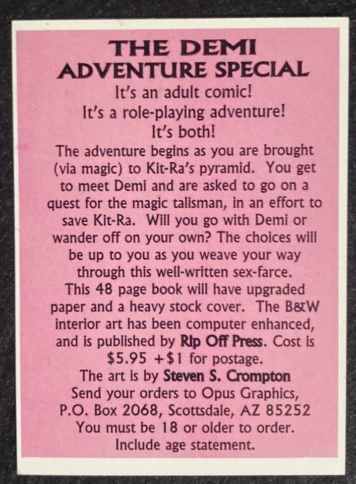 DEMI THE DEMONESS PROMO CARD 3 -ADVENTURE SPECIAL- S.S. CROMPTON 1997 ...