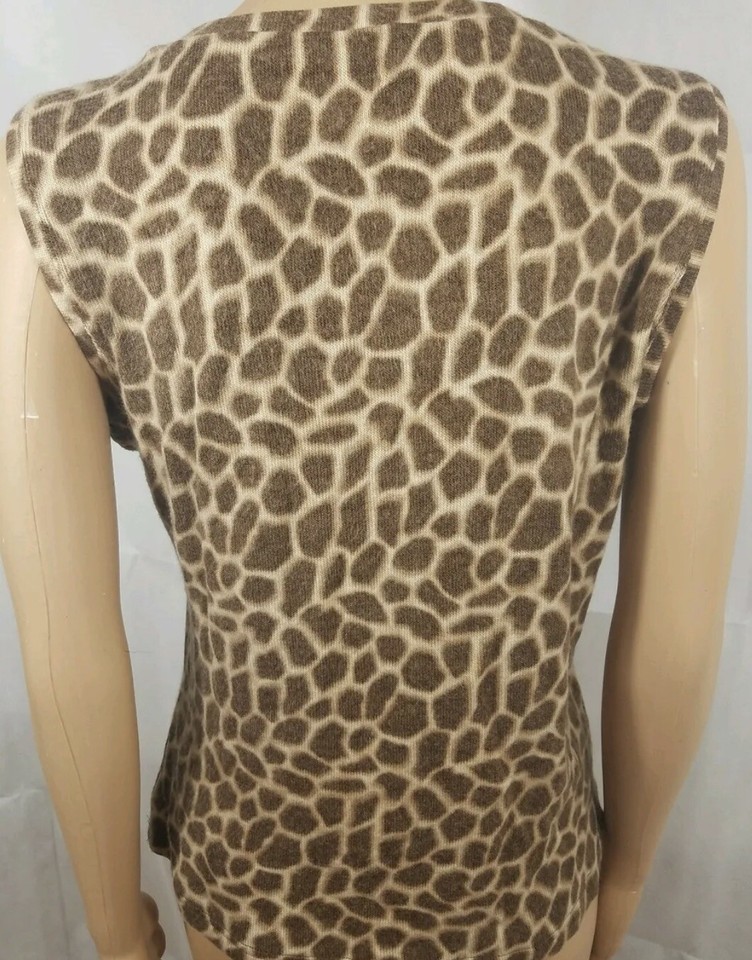 Leopard Tank Top Size L Brown Print Crew Neck Sleeveless Fitted Knit ...
