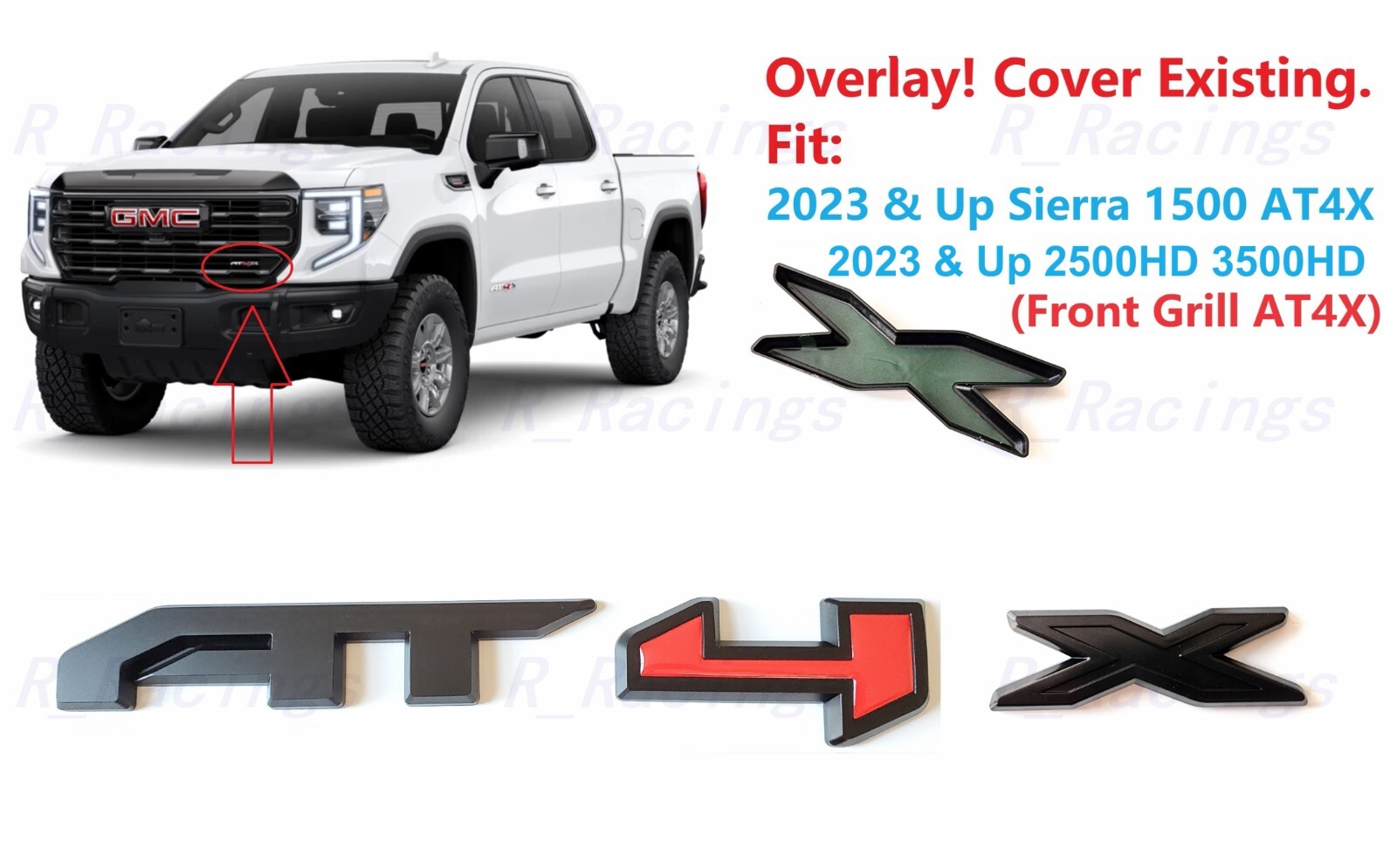 Front Grill Matte Black Red AT4X OVERLAY Emblem 2023+ GMC ...