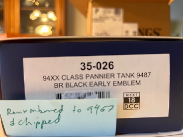 35-026 Bachmann OO GWR 94XX Pannier BR 1st logo 9487 Custom renum to ...