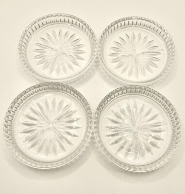 Vintage Set of 4 Diamond Cut Clear Glass Coasters Starburst Design EUC ...