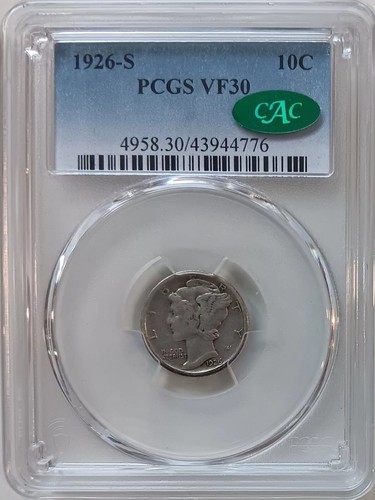 1926-S Mercury 90% Silver Dime 10c Coin Graded Very Fine VF30 PCGS ...