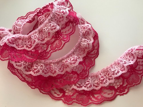 Pink and Hot Pink Double Ruffled Lace Trim, 2 Tier Lace, 2 YARDS | eBay