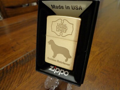 GOLDEN RETRIEVER DOG LUSTRE ETCHED BRASS ZIPPO LIGHTER MINT IN BOX ...