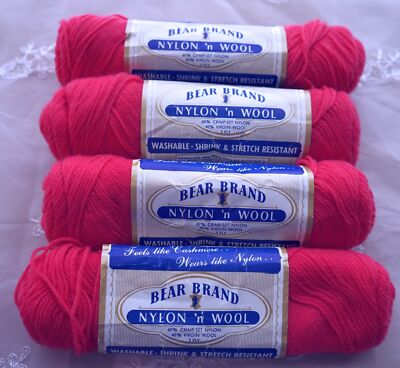 Vintage Bear Brand Bright Pink Nylon + Virgin Wool Yarn 3 NEW SKEINSB+ ...