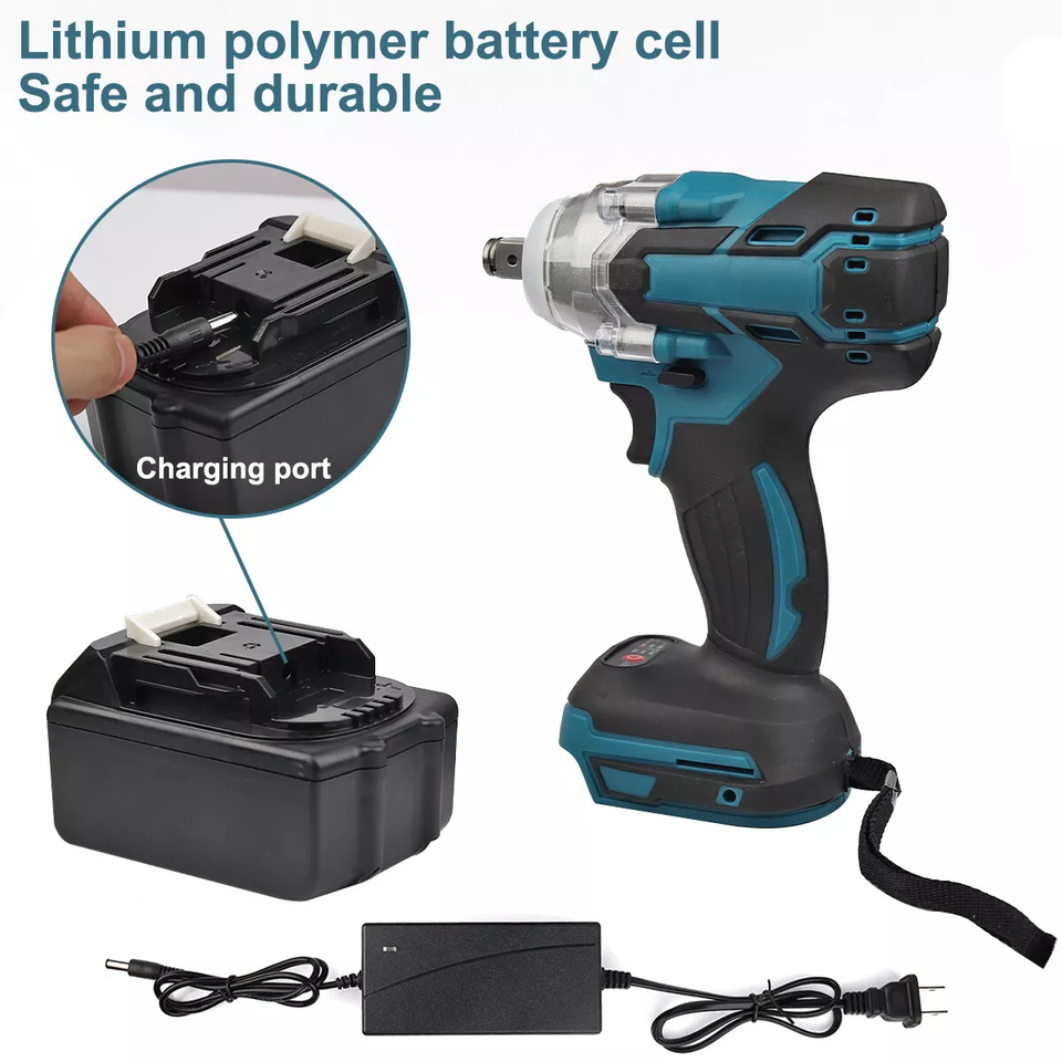 Cordless Electric Impact Wrench Gun 1/2'' High Power Driver with Li-ion ...