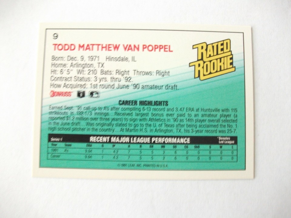 1992 DONRUSS RATED ROOKIE TODD VAN POPPEL # 9 BASEBALL CARD | eBay