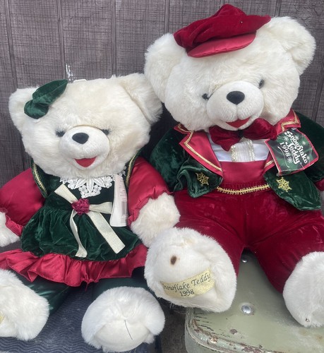 Vintage 1998 Dan Dee 24" Snowflake Teddy Bears Girl And Boy Christmas ...
