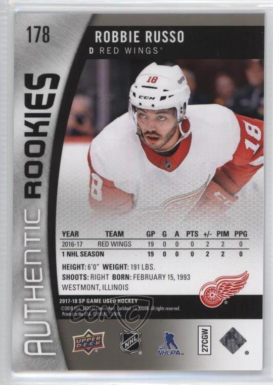 2017-18 SP Game Used - Authentic Rookies Rainbow #178 Robbie Russo /224 ...