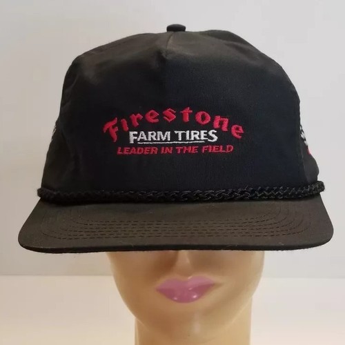 Vintage Firestone Farm Tires Racing Black Trucker Hat Flat Brim | eBay