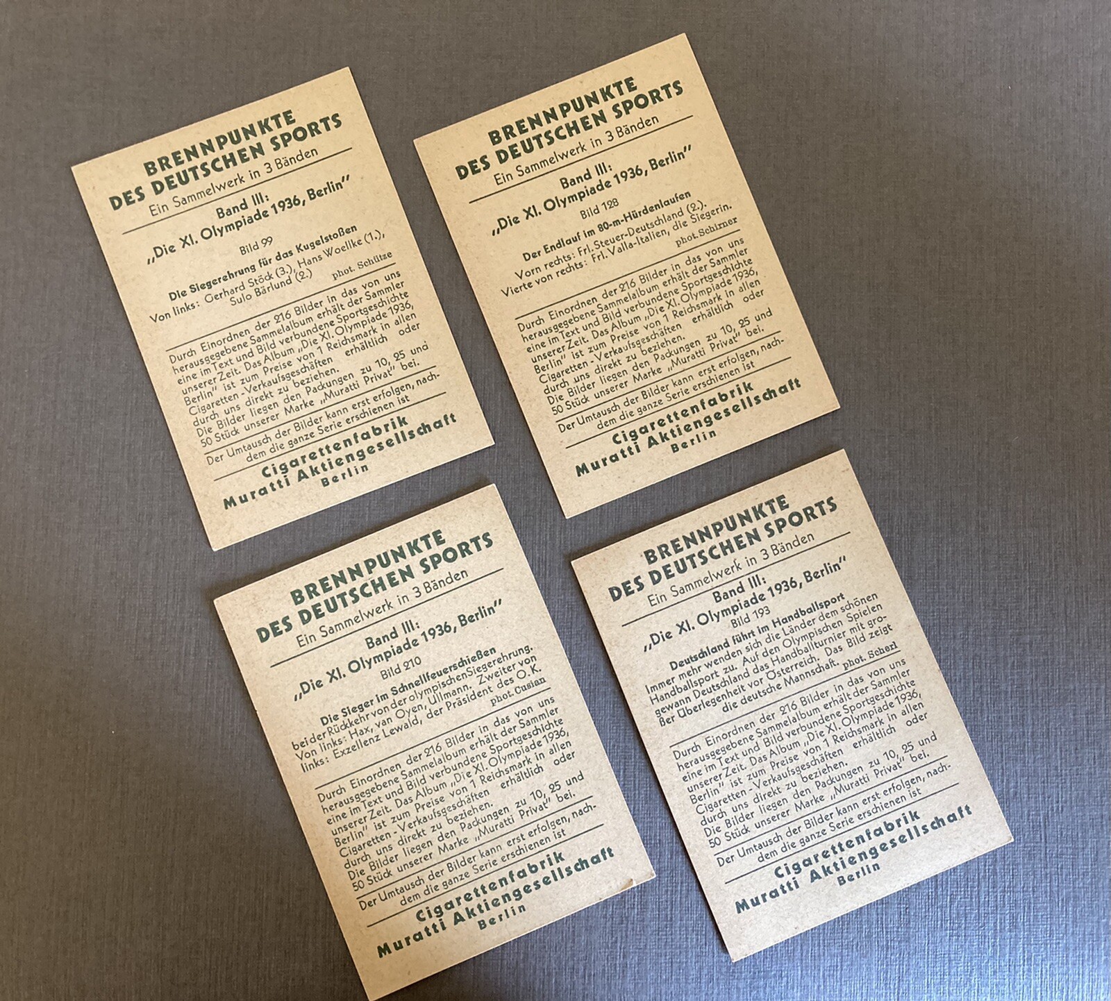 1936 Olympics 4 Cards/Figurine Muratti Cigarettes Nazism Hitler ...