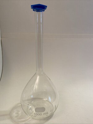 PYREX 5580-1L 1000ML ±.30ml TC 20°C Volumetric Flask With Snap Cap/Lid ...