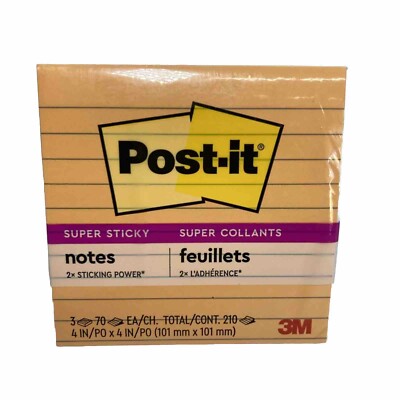 Post-it Super Sticky Notes 3 Bright Colors Lined 3 -70 Each 210 Count ...