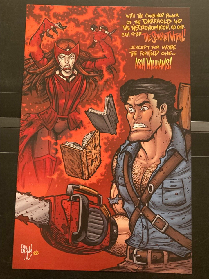 ASH VS SCARLET WITCH WANDA EVIL DEAD MARVEL MASHUP Original Art Chris ...