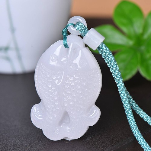 Chinese Natural White Jade Hand-carved Exquisite Double Fish Pendant ...