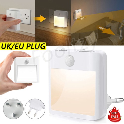 LED Plug In PIR Motion Sensor Hallway Socket Home White/Yellow Night ...