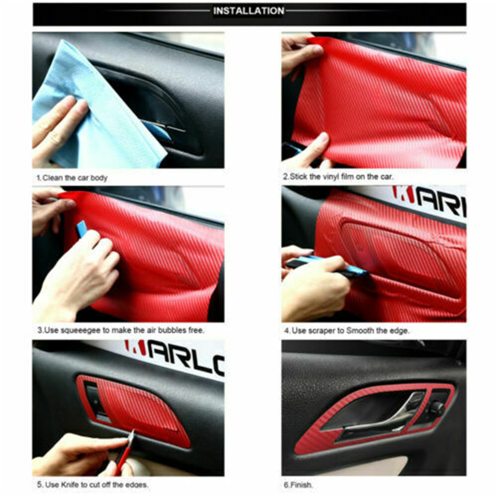 3D Red Carbon Fiber Car Interior Door Panel Stickers Protector ...