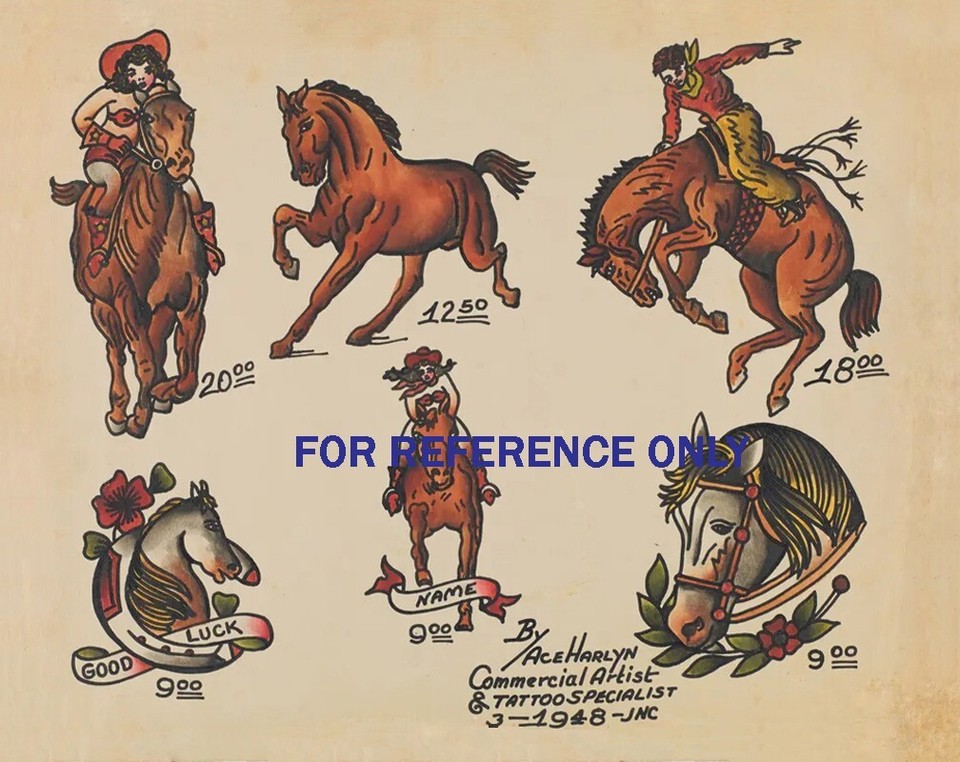 Bundle of SEVEN Cowgirls/Cowboy VINTAGE TATTOO Flash Sheets Tattoo ...