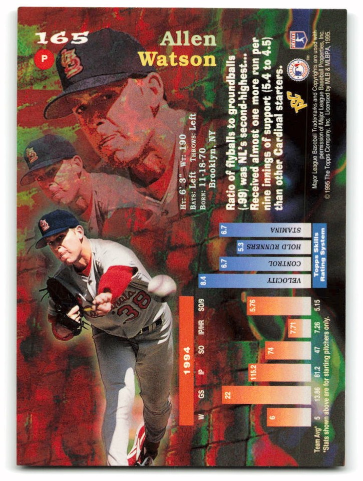 Allen Watson 1995 Stadium Club BASEBALL #165 St. Louis Cardinals | eBay