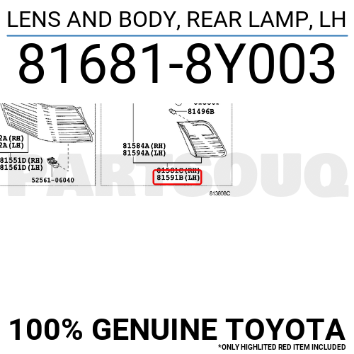 816818Y003 Genuine Toyota LENS AND BODY, REAR LAMP, LH 81681-8Y003 | eBay