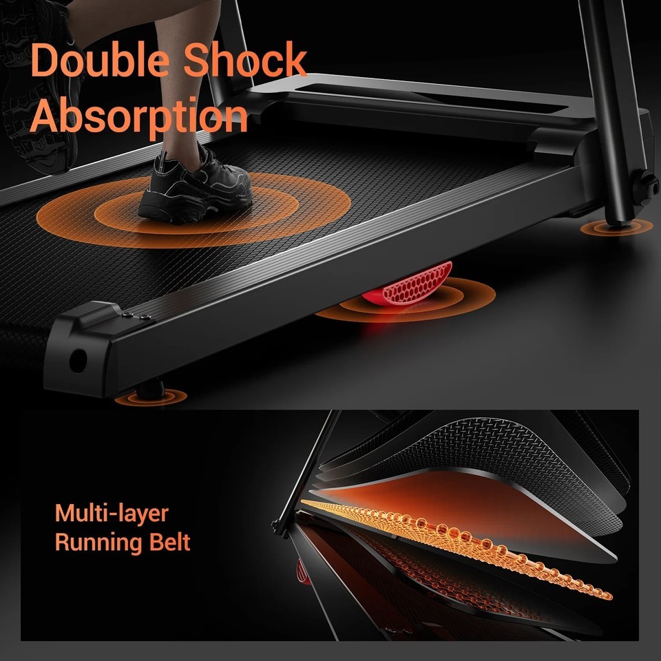 3.0HP Brushless Foldable Home Treadmill | 300LB Capacity | HR Monitor ...