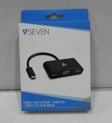 V7 USB-C(m) to VGA Adapter/ USB 3.0/ USB-C (f) Hub (V7UCVGA-HUB-BLK-1N ...