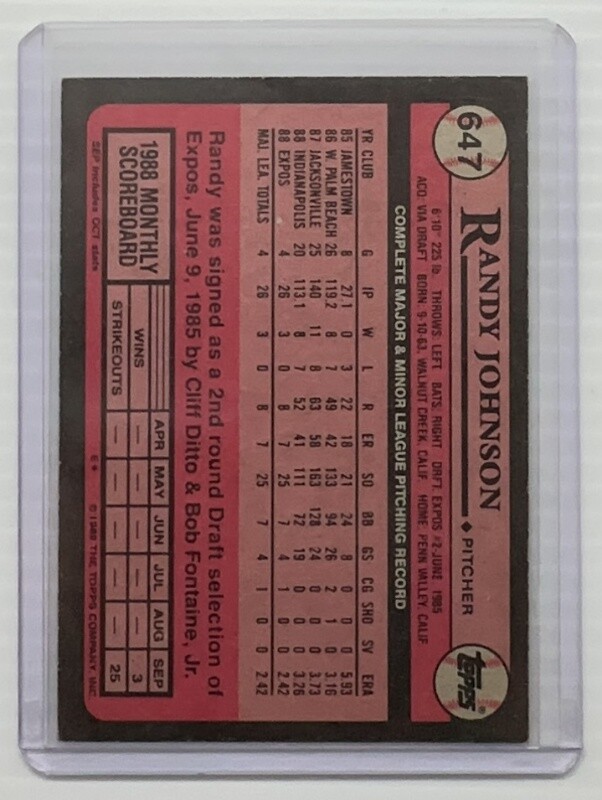 1989 Topps Randy Johnson Rookie Card RC #647 Montreal Expos | eBay