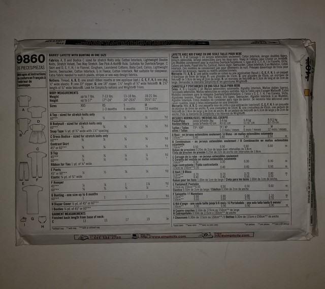 Wrights Simplicity 9860 Pattern Sizes XXS XS S M - for sale online | eBay