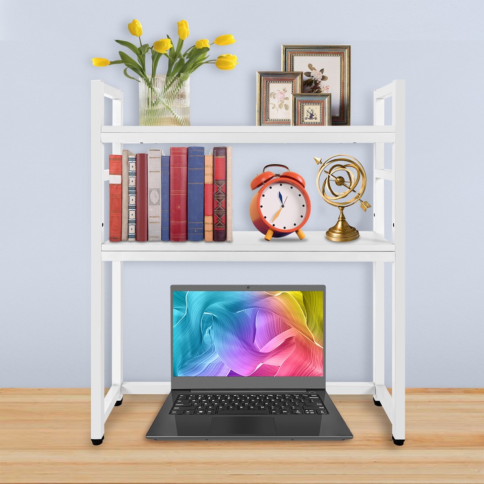 2 Layers Desktop Computer Bookcase Display Shelf for Home Office ...